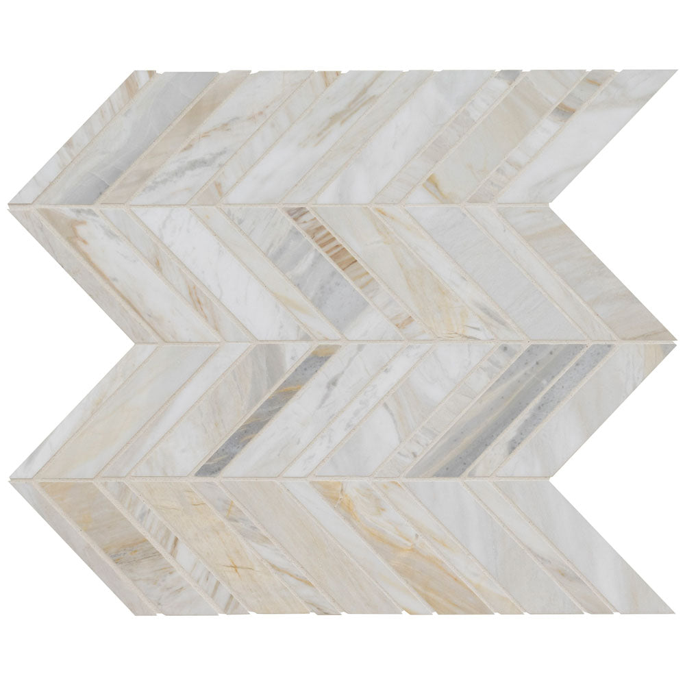 MSI Athena Gold Chevron 11.81"x11.81" Honed Marble Mesh Mounted Mosaic