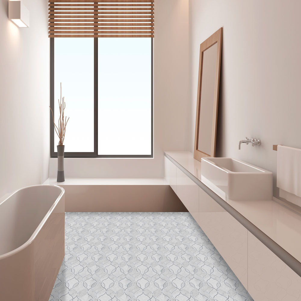 MSI Carrara White Ellipsis Polished Marble Mesh-Mounted Mosaic Tile