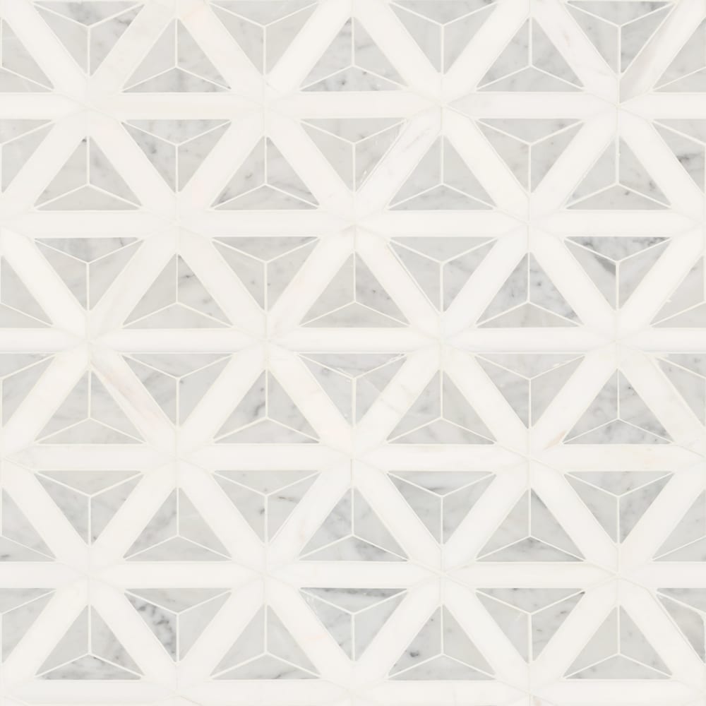 MSI Carrara White Faceted Mesh-Mounted Mosaic Tile