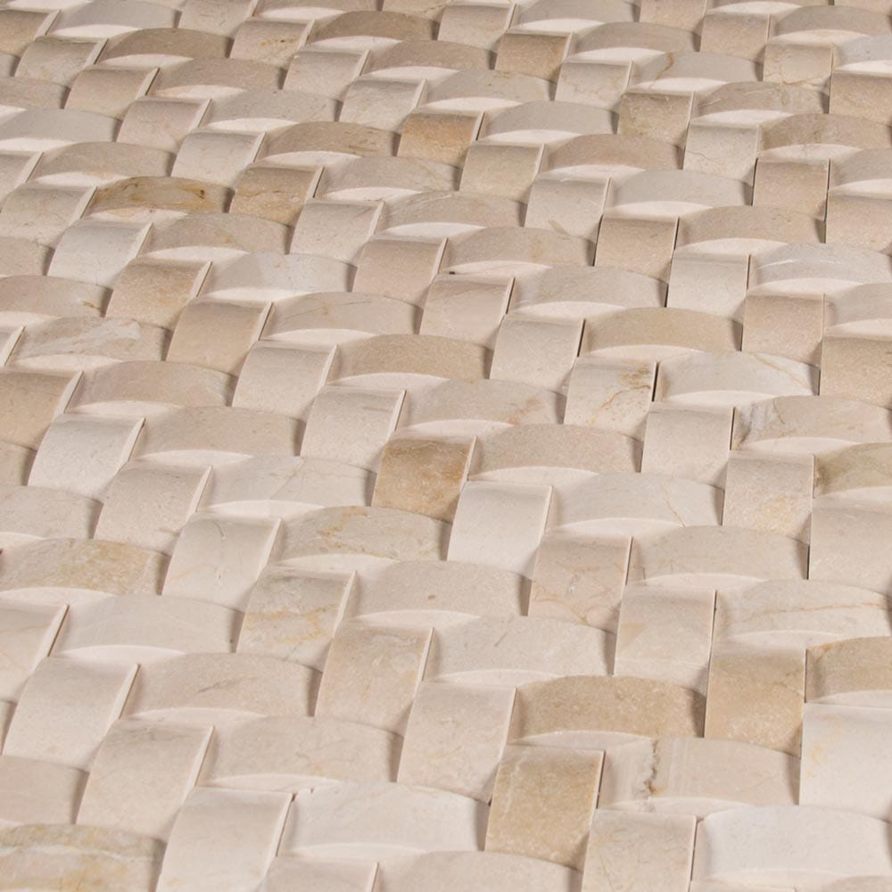 Crema Arched Herringbone Polished Marble Mesh-Mounted Mosaic Tile