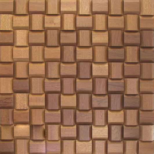 Sapele Pyramid Mesh-mounted Wood Mosaic Wall Tile - Livfloors Collecti