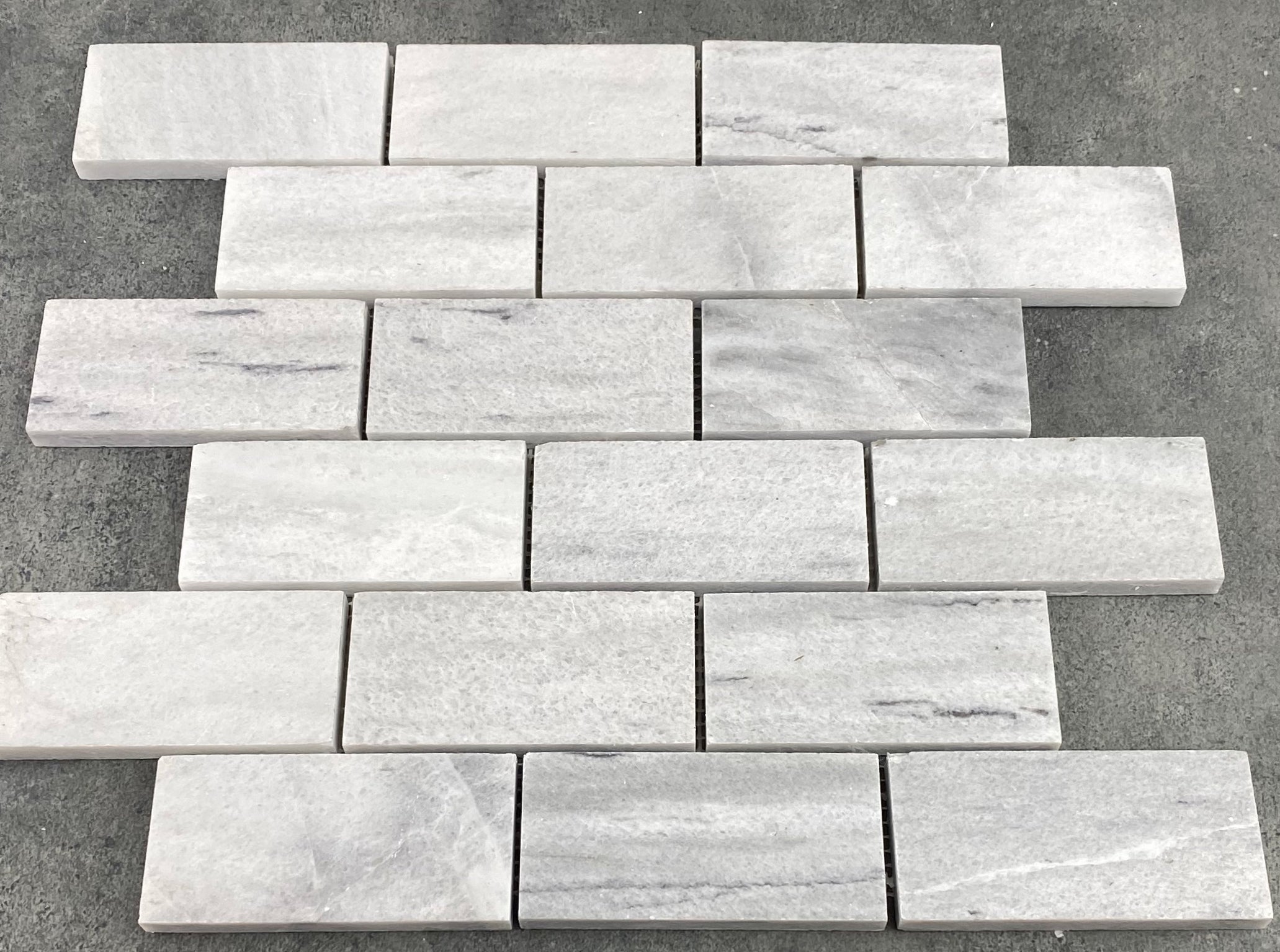 Solto White Marble 2"x4" Brick Honed on 12" x 12" Mesh Mosaic Tile