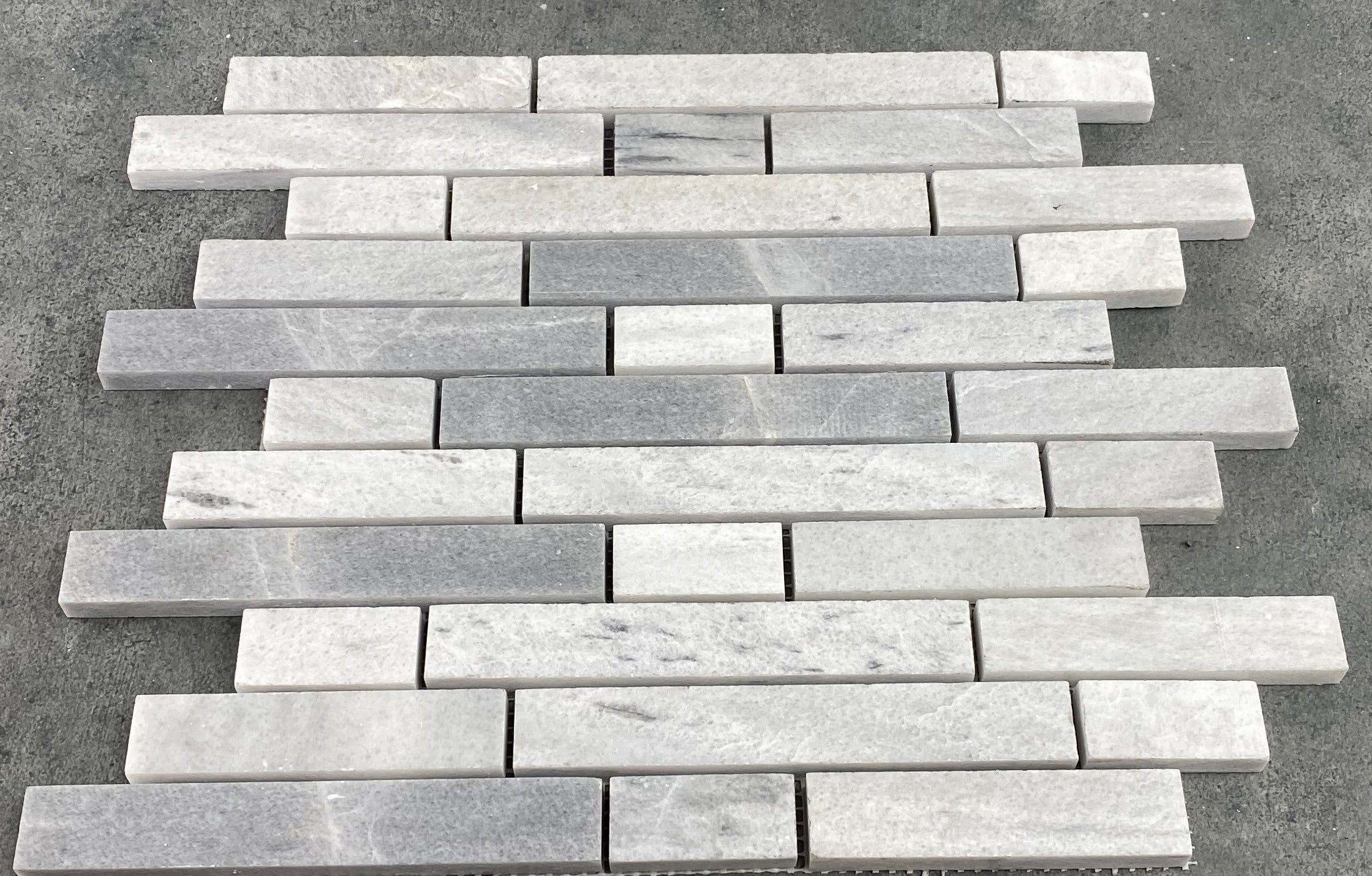 Solto White Marble Strip Liner on 12" x 12" Mesh Mosaic Tile - Belair