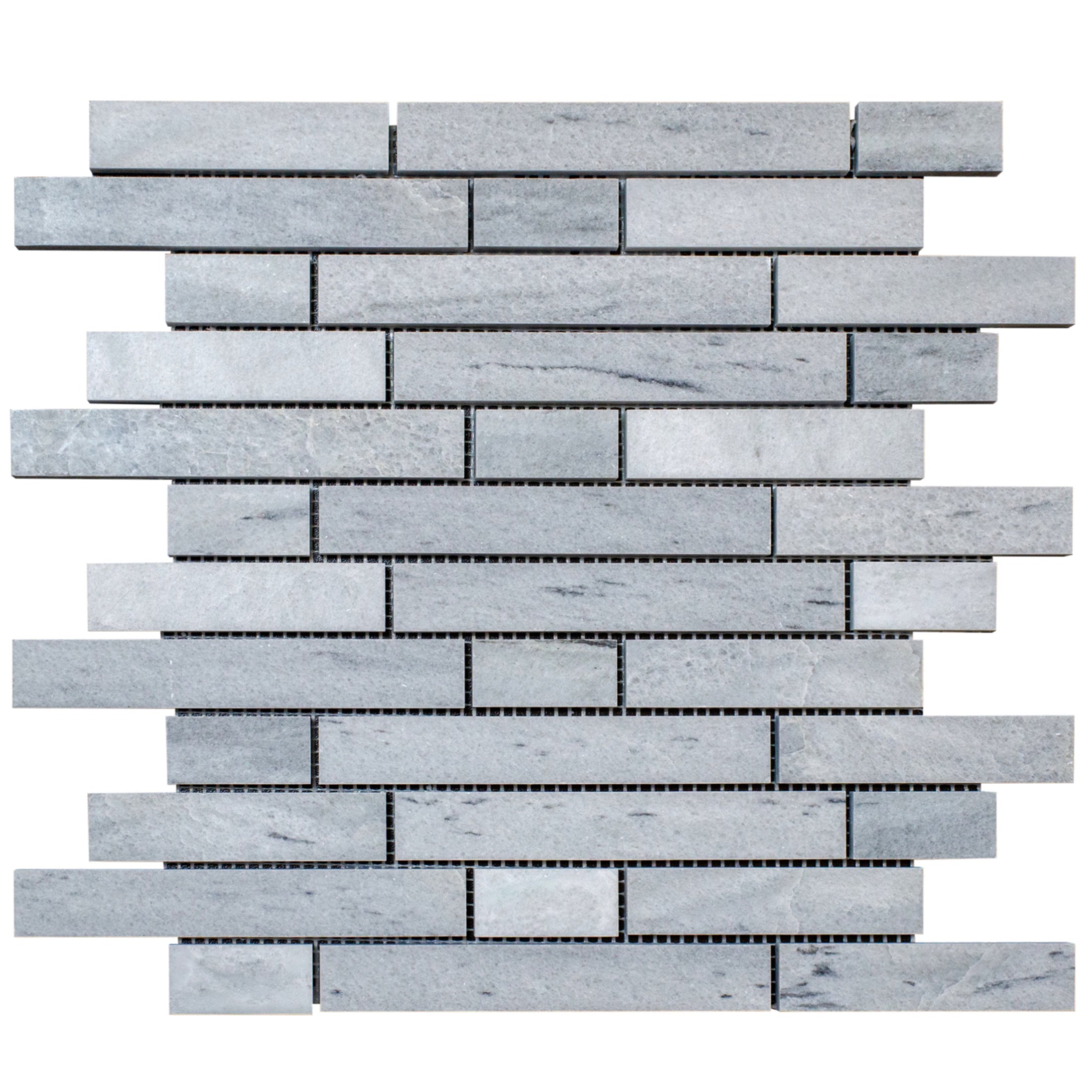 Solto White Marble Strip Liner on 12" x 12" Mesh Mosaic Tile - Belair