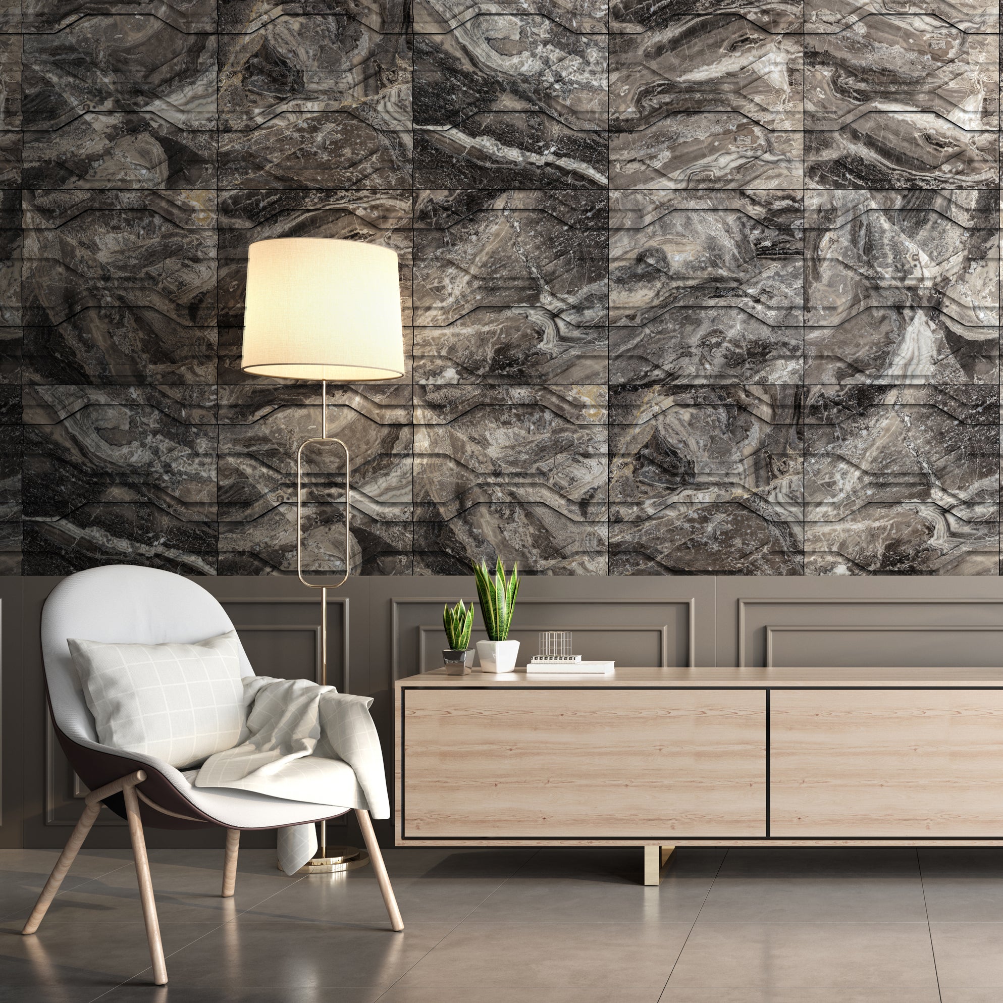 Silver Fantasy Marble Field Dimensional Stone COVE Wall Tile - Livfloo