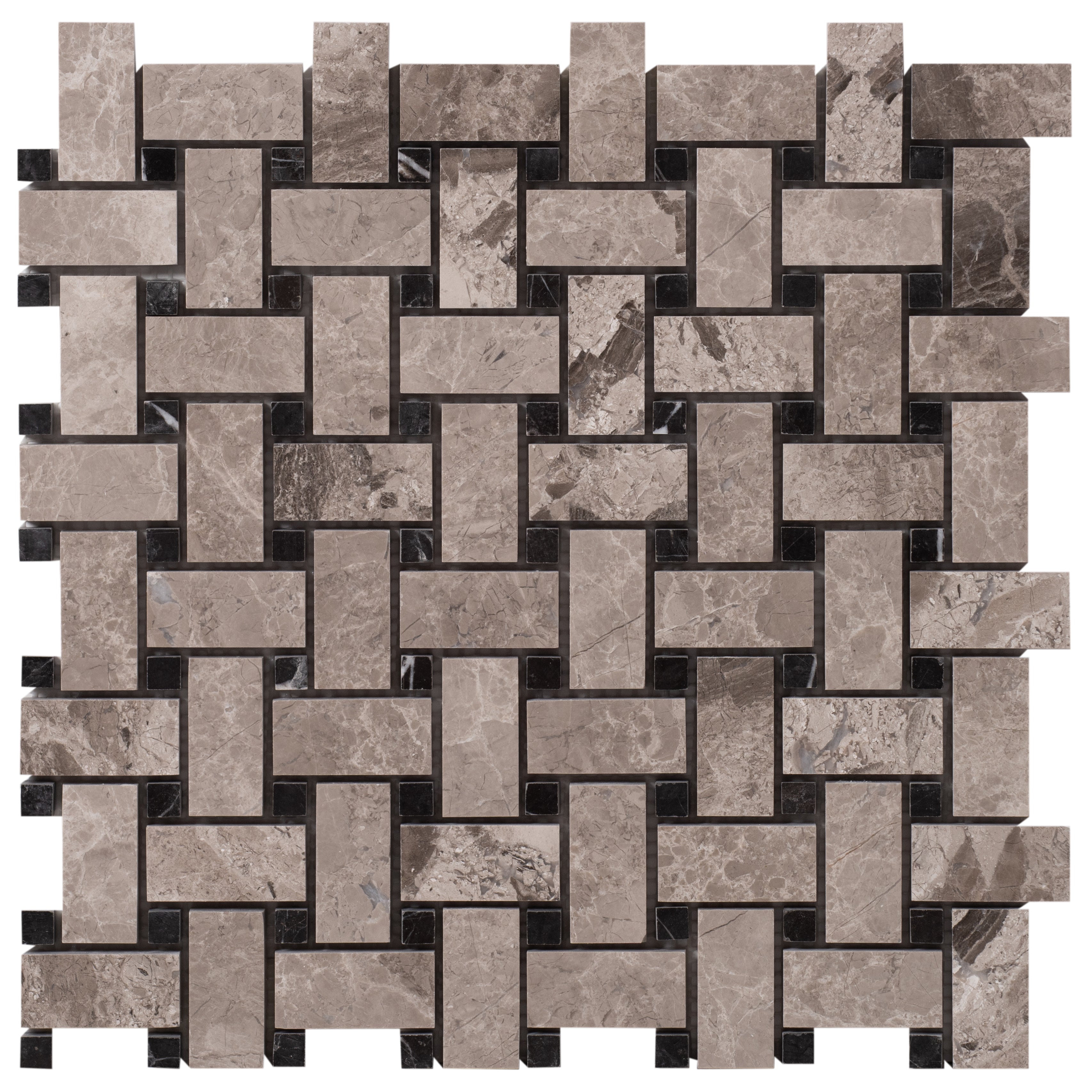 Silver Shadow Marble Basketweave Design on 12" x 12" Mesh Mosaic Tile